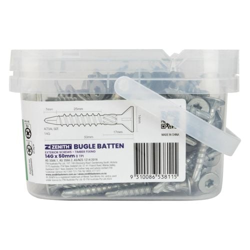 ZENITH 14G - 8 x 50mm Class 3 Galvanised Bugle Batten Screws - 100 Pack ...