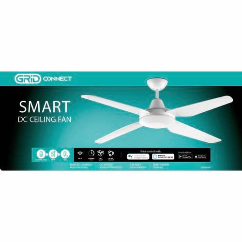 Arlec 130cm White 4 Blades Grid Connect Madrid ABS Smart Ceiling Fan ...