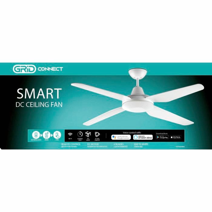 Arlec 130cm White 4 Blades Grid Connect Madrid ABS Smart Ceiling Fan ...