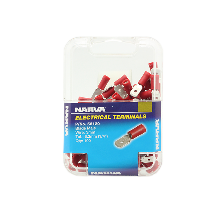 Narva 2.5-3mm / 6.3 x 0.8mm Red Double Crimped Male Blade Terminal ...