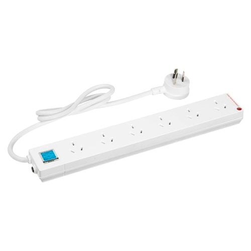 HPM White 6 Outlet Surge Protected Powerboard - Bunnings New Zealand