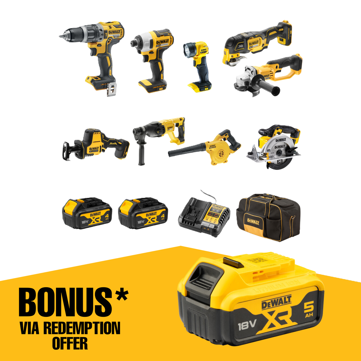 DeWALT 18V XR 4.0Ah 9 Piece Combo Kit DCZ901M2-XE - Bunnings Australia