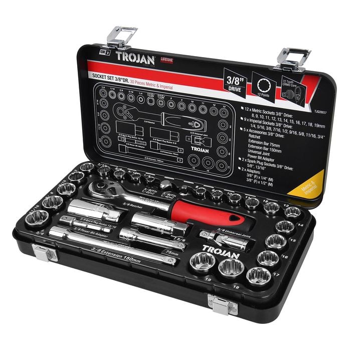 Trojan 30 Piece 3/8" Socket Tin Set TJQ28837 - Bunnings Australia