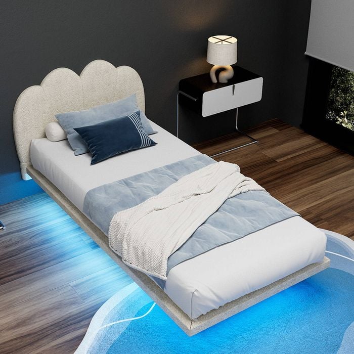 Artiss Bed Frame LED Gas Lift Beds Base Boucle - Bunnings Australia