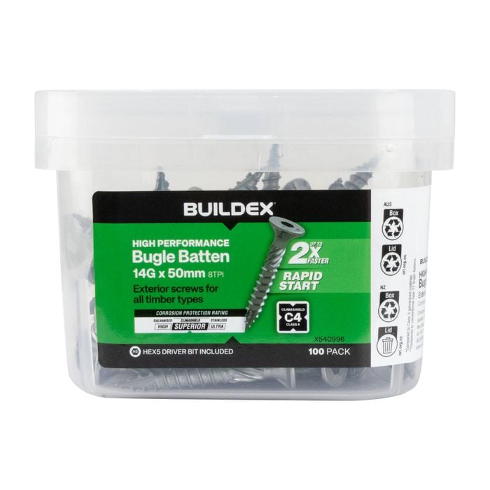 Buildex® 14G x 50mm Class 4 Bugle Batten Screws - 100 pack - Bunnings Australia