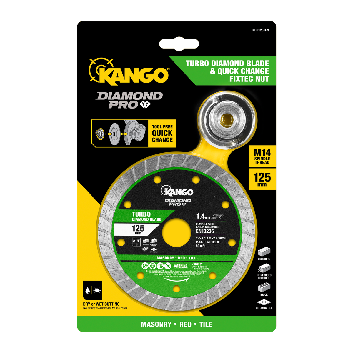 Kango 125mm Turbo Diamond Blade And M14 Quick Change Fixtec Nut ...