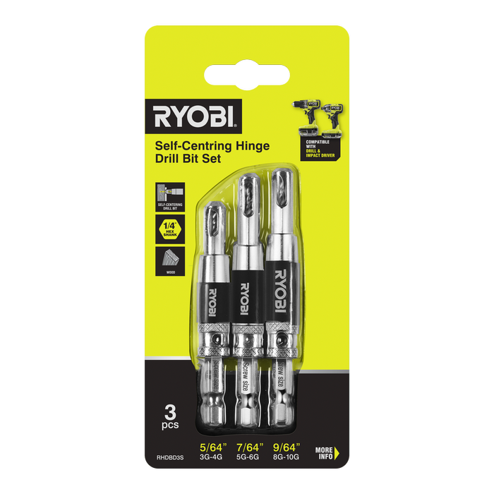 Ryobi 3-Piece Door Hinge Drill Bit Set - Bunnings Australia