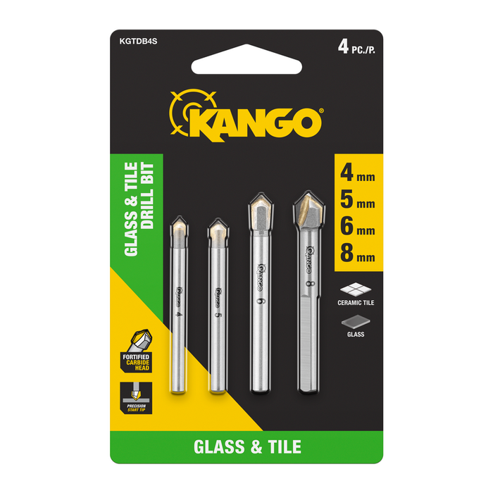 Kango 4pc Glass & Tile Drill Bit Set (4mm,5mm,6mm,8mm) - Bunnings Australia
