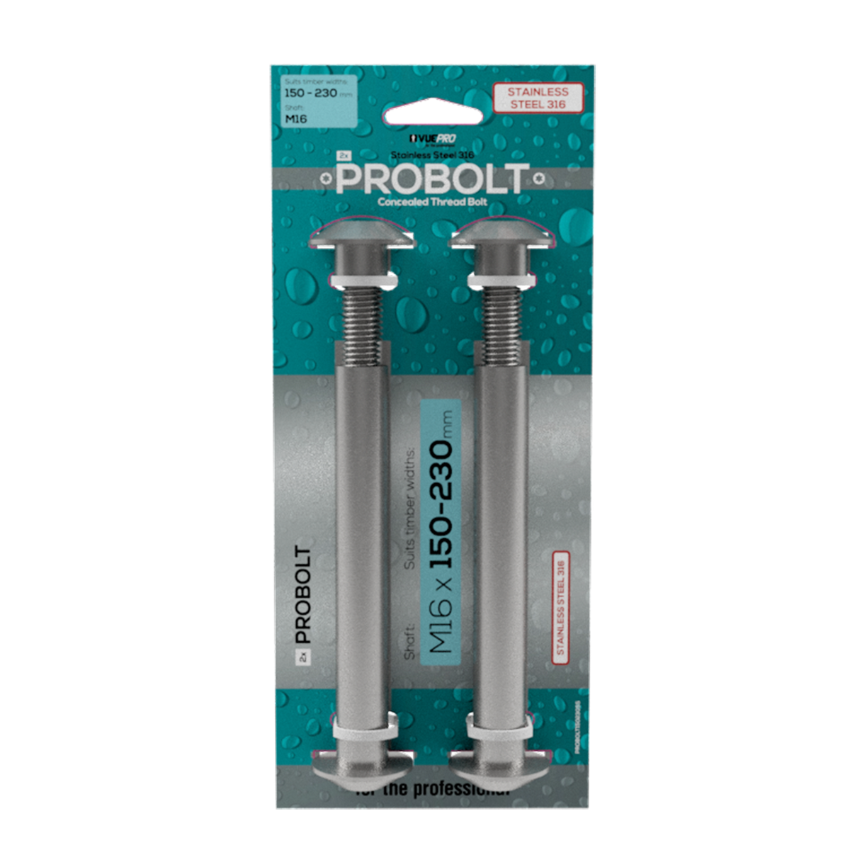 VUEPRO M16 150 - 230mm Stainless Steel Concealed Thread Bolt Probolt ...