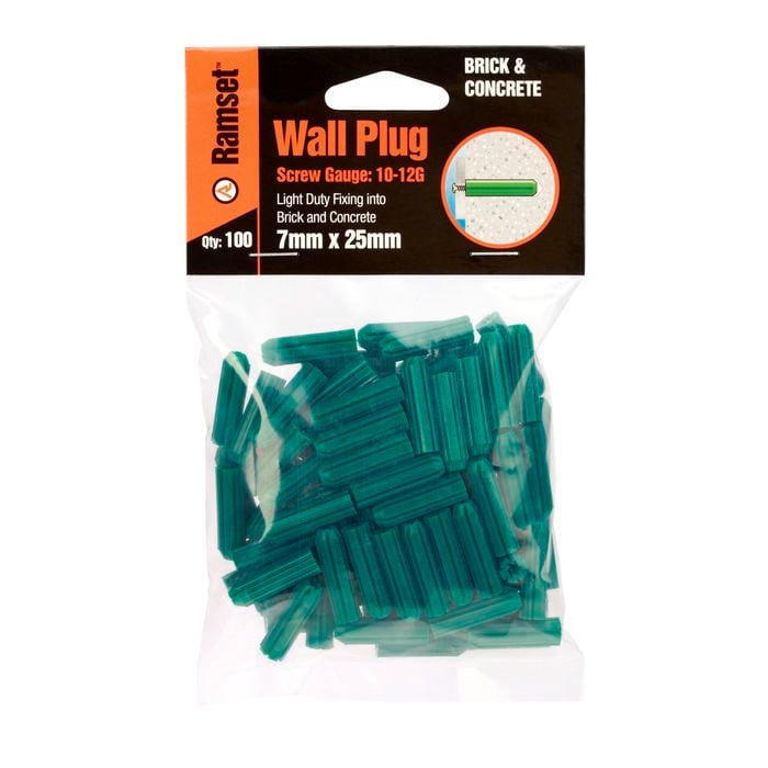 Ramset 7 x 25mm Green Wall Plugs - 100 Pack - Bunnings Australia