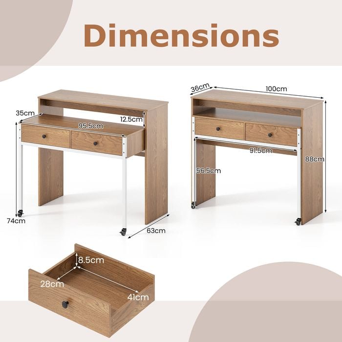 Costway Wood Console Table Pull Out Computer Desk W/2 Drawers Extending ...