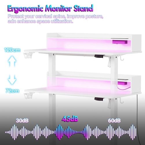 Advwin LED RGB Light Electric Standing Desk with Power Outlets ...
