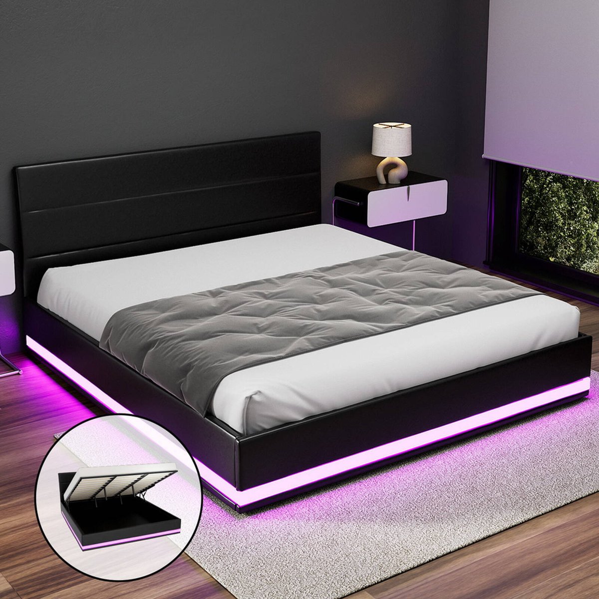 Artiss Bed Frame Beds Base RGB LED Gas Lift King LUMI - Bunnings Australia
