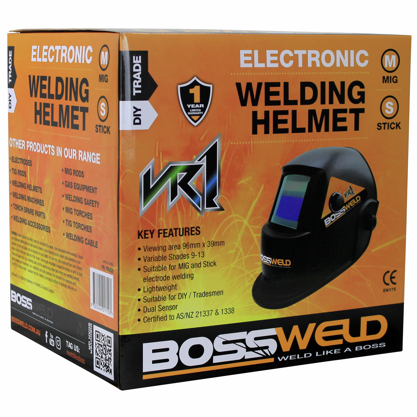 Bossweld VR1 Variable Shade Electronic Welding Helmet Bunnings Australia