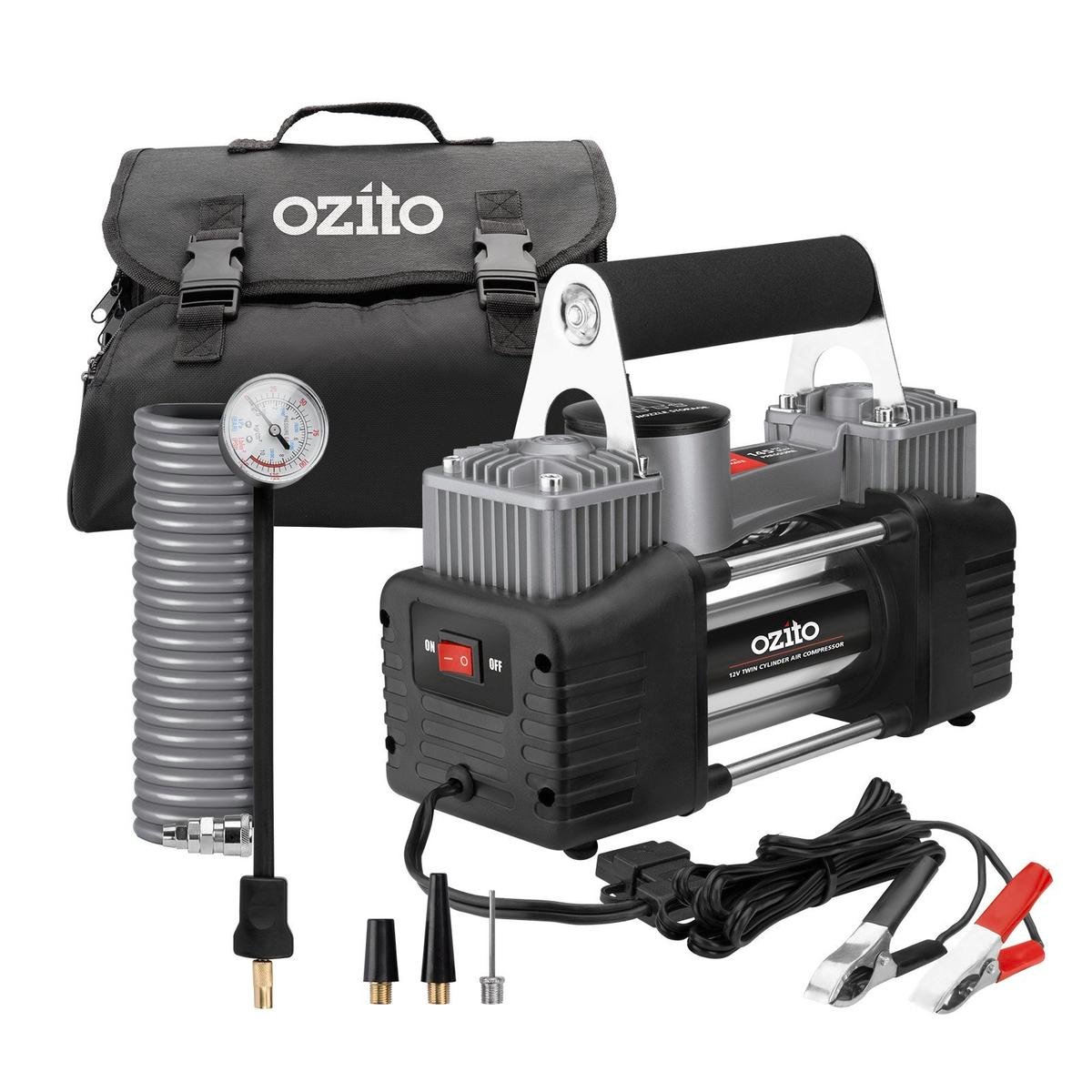 Ozito 12V 70L/min 145 PSI Twin Cylinder Air Compressor - Bunnings New ...