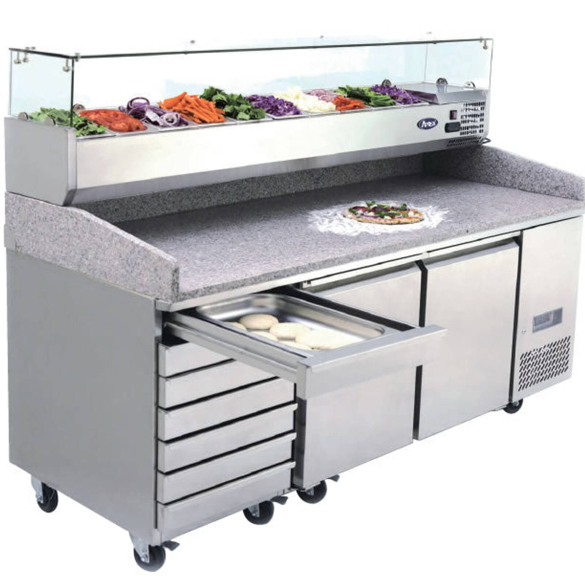 Atosa 2 DOOR PIZZA TABLE FRIDGE WITH DRAWERS 2010 MM EPF3480 - Bunnings ...