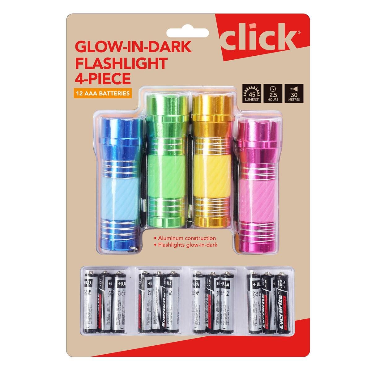 Click Glow In Dark Flashlight - 4 Pack - Bunnings New Zealand