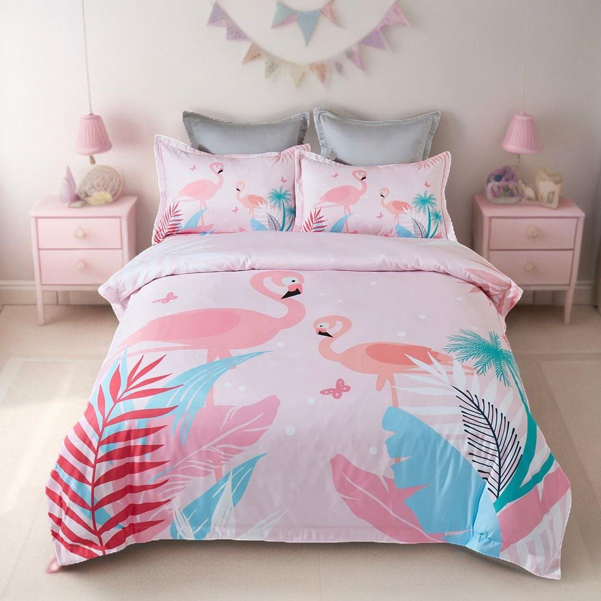 Fabric Fantastic Double Size Flamingo Kids Quilt/Doona/Duvet Cover Set ...