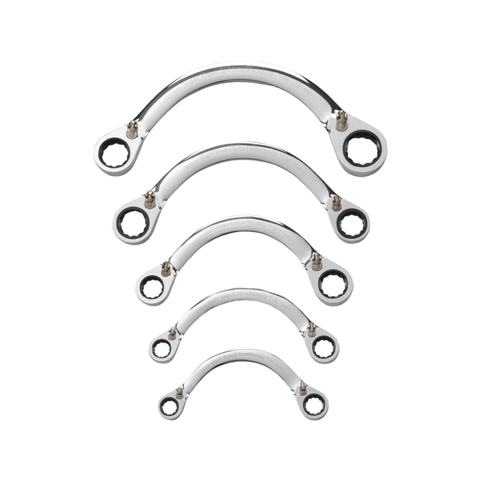 GEARWRENCH 5 Piece 72-Tooth 12 Point Reversible Half Moon Double Box Ratcheting Metric Wrench ...
