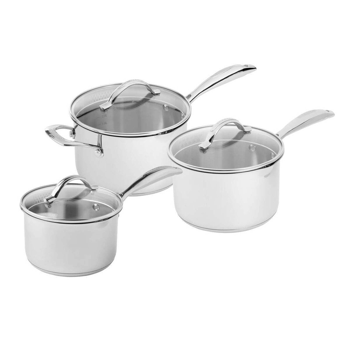 3pc Scanpan 16/18/20cm Stainless Steel Saucepan w/ Glass Lid Set ...
