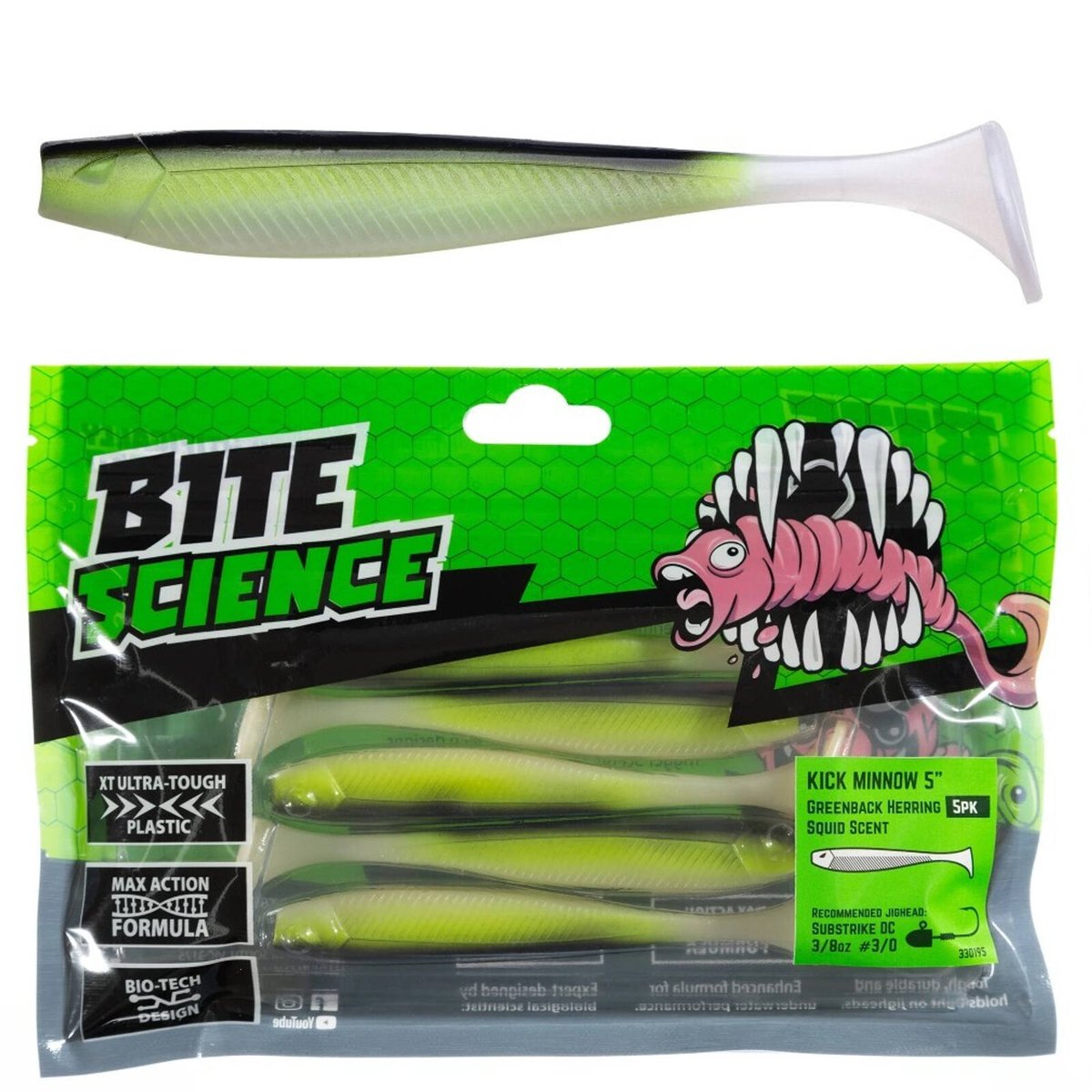 5 Pack of 5 Inch Bite Science Kick Minnow Soft Plastic Lures ...