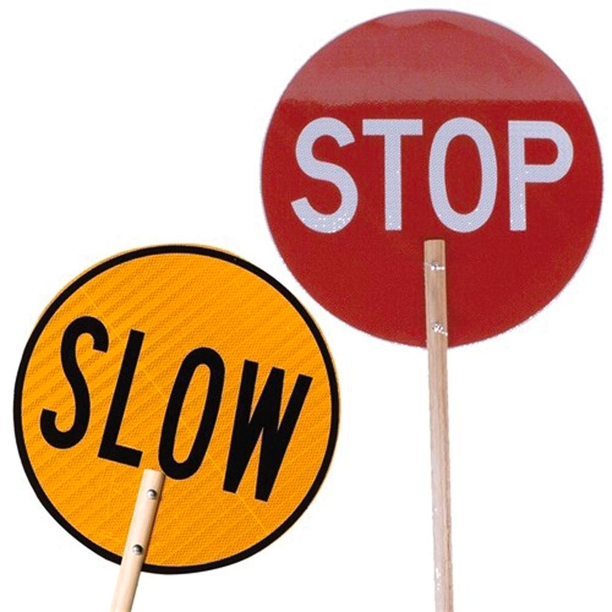Builders Edge Safety Stop And Slow Traffic Sign With Wooden Handle ...