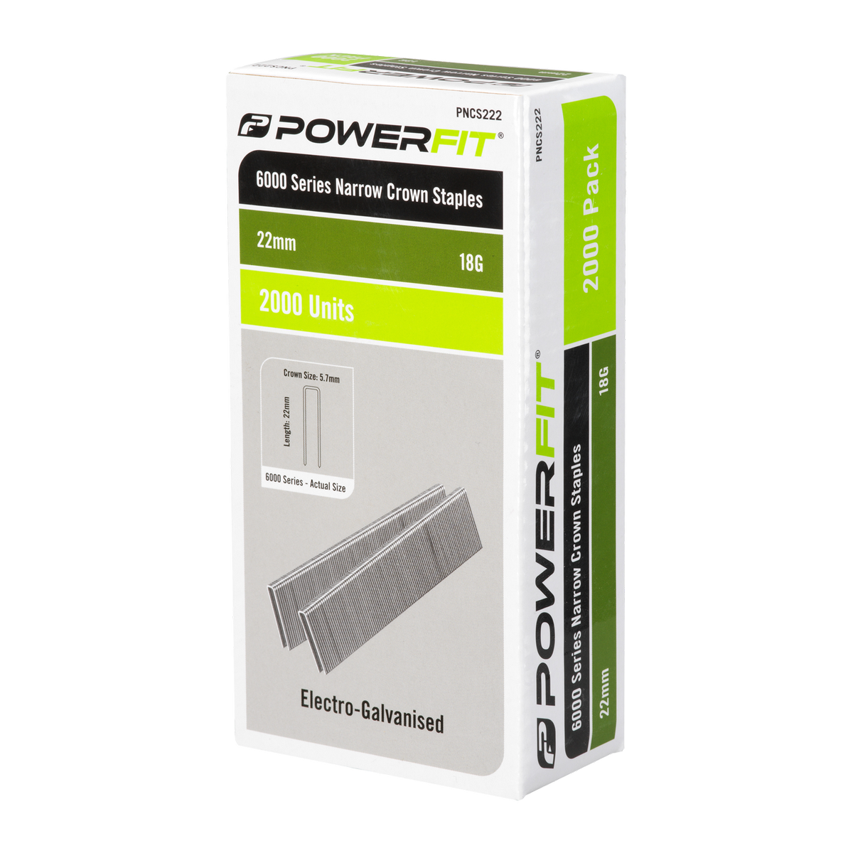 PowerFit 22mm 6000 Series Electro-Galvanised Narrow Crown Staples ...