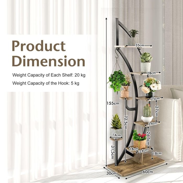 Costway 6-tier Metal Display Shelf Bookshelf Storage Units - Natural ...