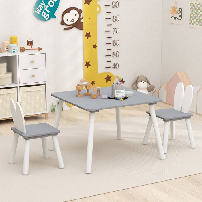 Costway Kids Table & 2 Chair Set Wooden Activity Play Desk Study Dining ...