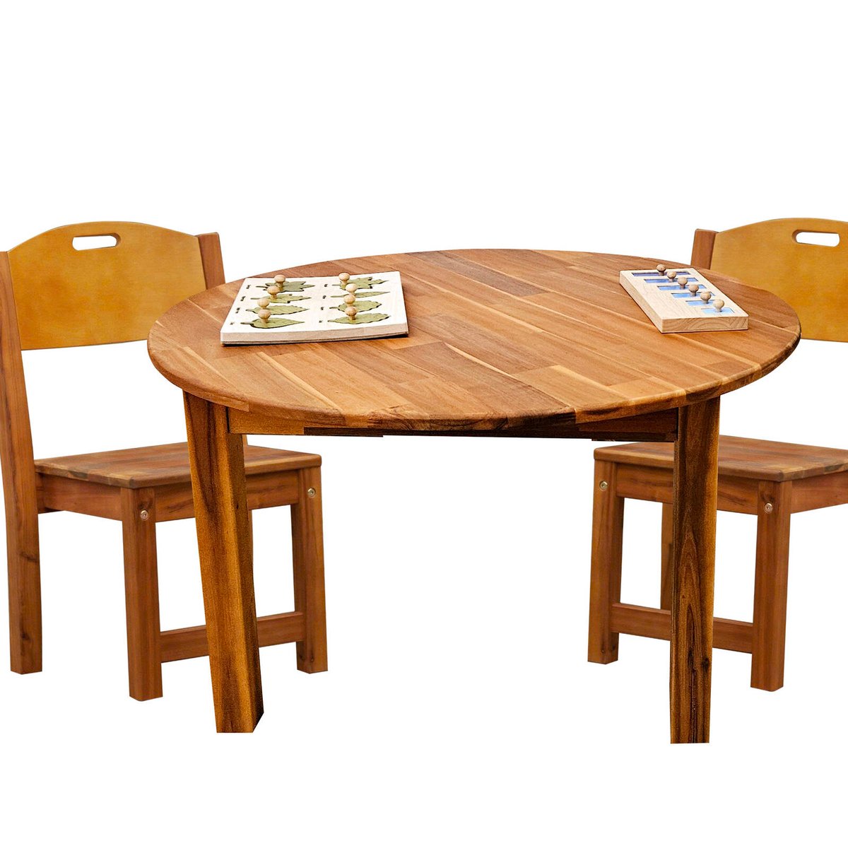 Acacia Round Table 90cm & 2 Stacking Chairs - Bunnings Australia
