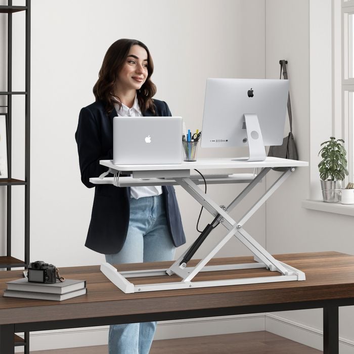 Advwin Sit Standing Desk Riser Height Adjustable White - Bunnings Australia