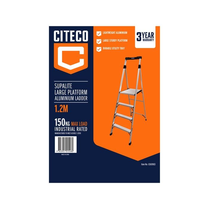 CITECO 1.2m 150kg Industrial Supalite Large Platform Aluminium Ladder ...