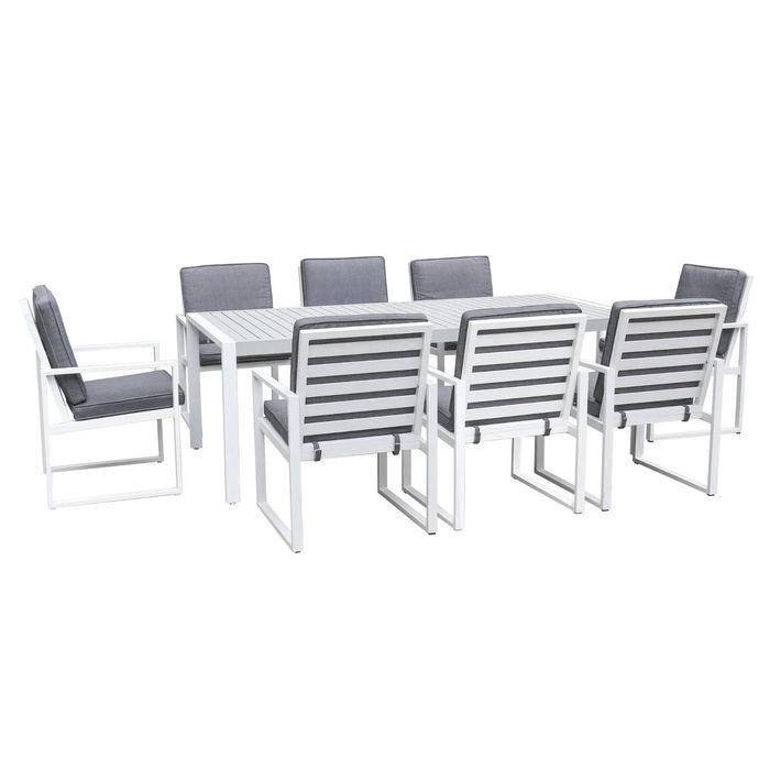 FurnitureOkay Manly 9-Piece Aluminium Outdoor Dining Setting - White ...