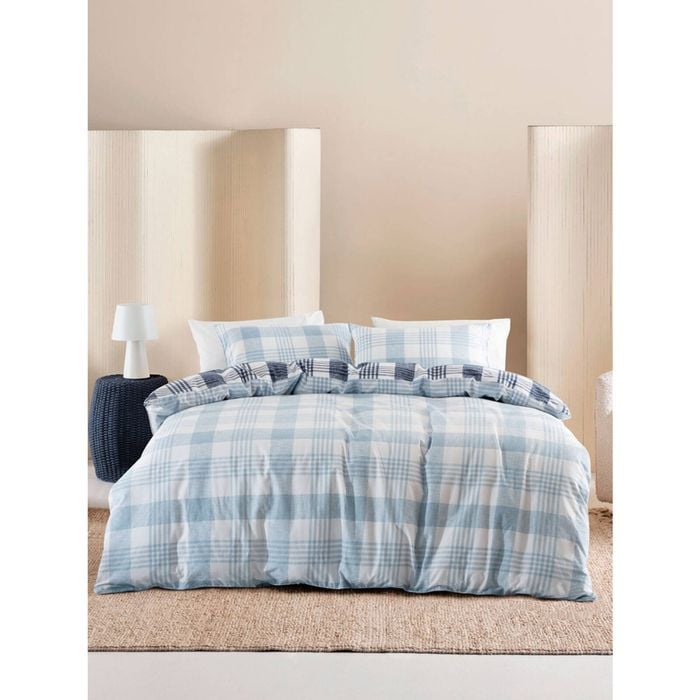 ESPRIT Wynona Sky/Navy Blue Chambray Check Quilt Cover Set SB ...