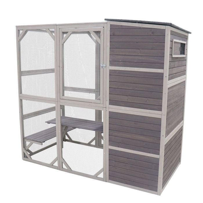 Flylline Walk In Wooden Cat Townhouse Kitten Ferret Enclosure Cage ...