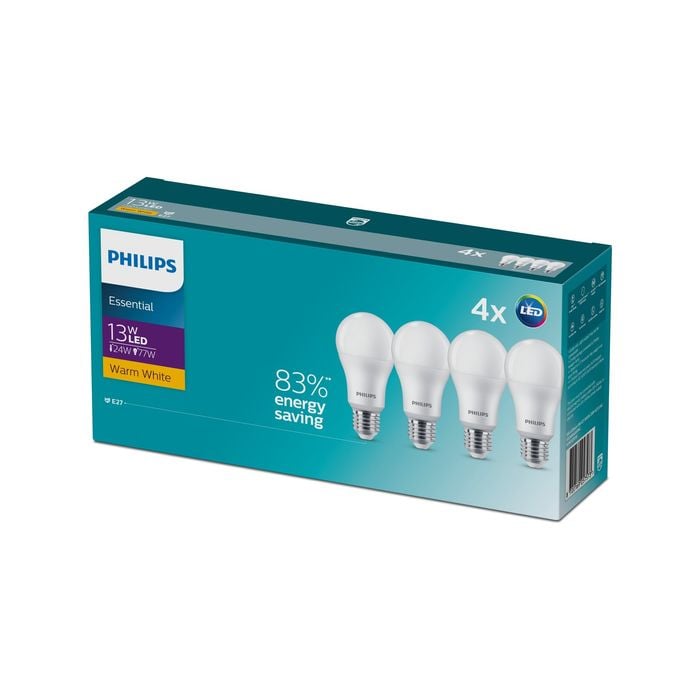 Philips A60 E27 LED 1350lm Warm White 13W Globe - 4 Pack - Bunnings Australia