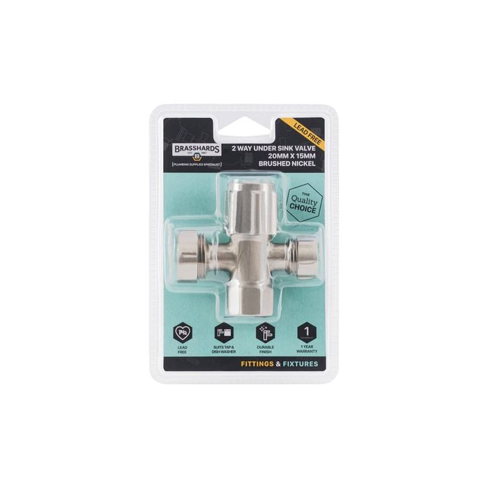 Brasshards 2 Way Under Sink Valve 20mm x 15mm Brushed Nickel Lead Free - Bunnings Australia