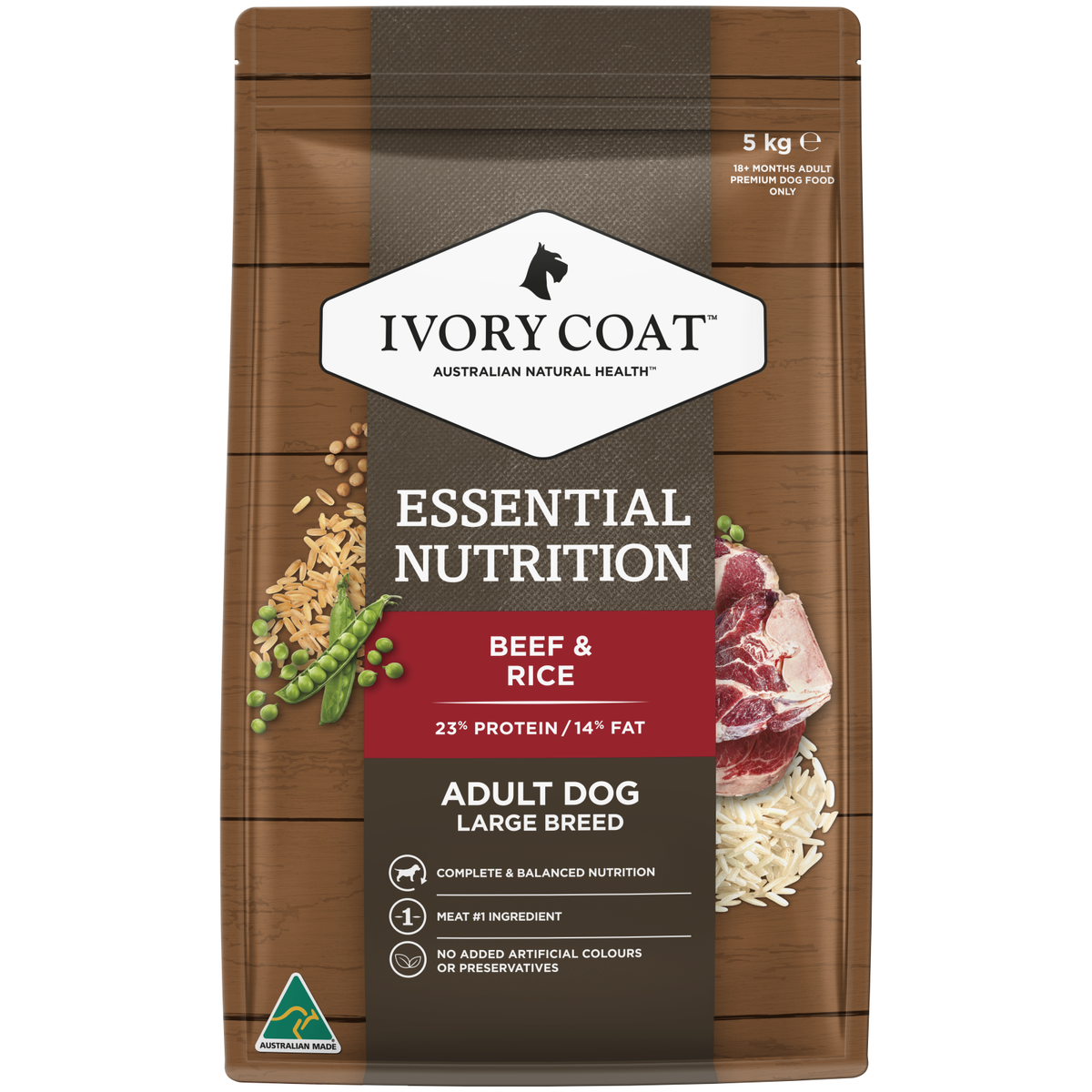 Ivory Coat Essential 5kg Beef And Rice Large Breed Dog Dry Food ...