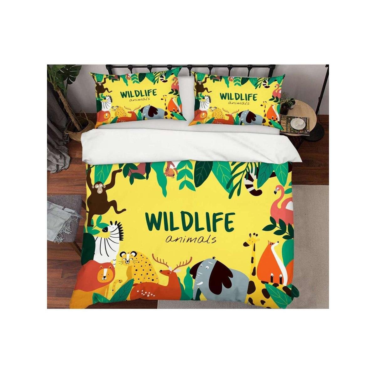 3D Cartoon Wild Animals 005 Bed Pillowcases Quilt King Size - Bunnings ...