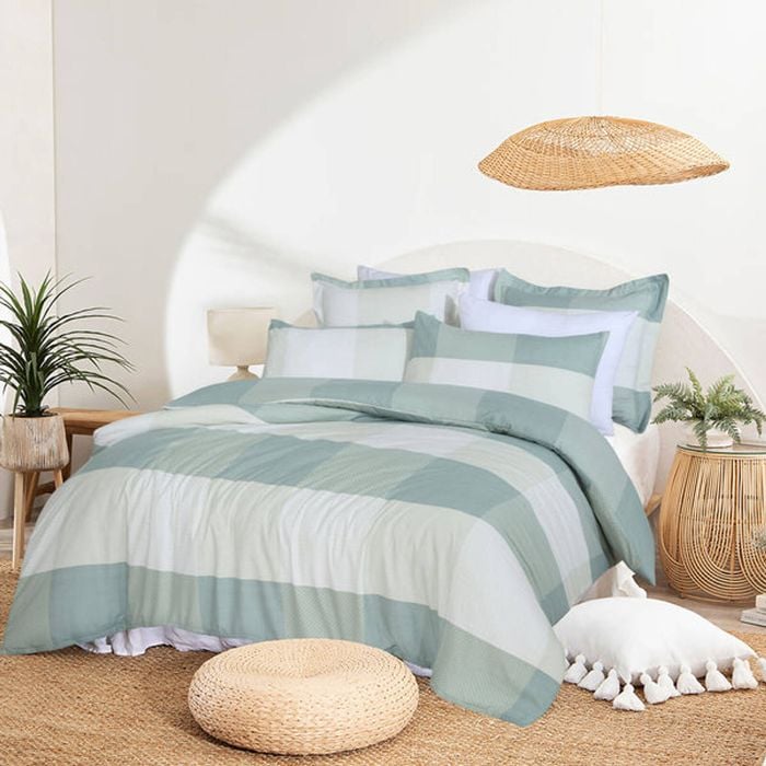 Super King Quilt Cover Set with Extra Standard Pillowcase - Sage Check ...