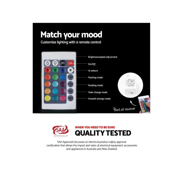 Artiss Bedside Table Drawers RGB LED High Gloss Black - Bunnings Australia