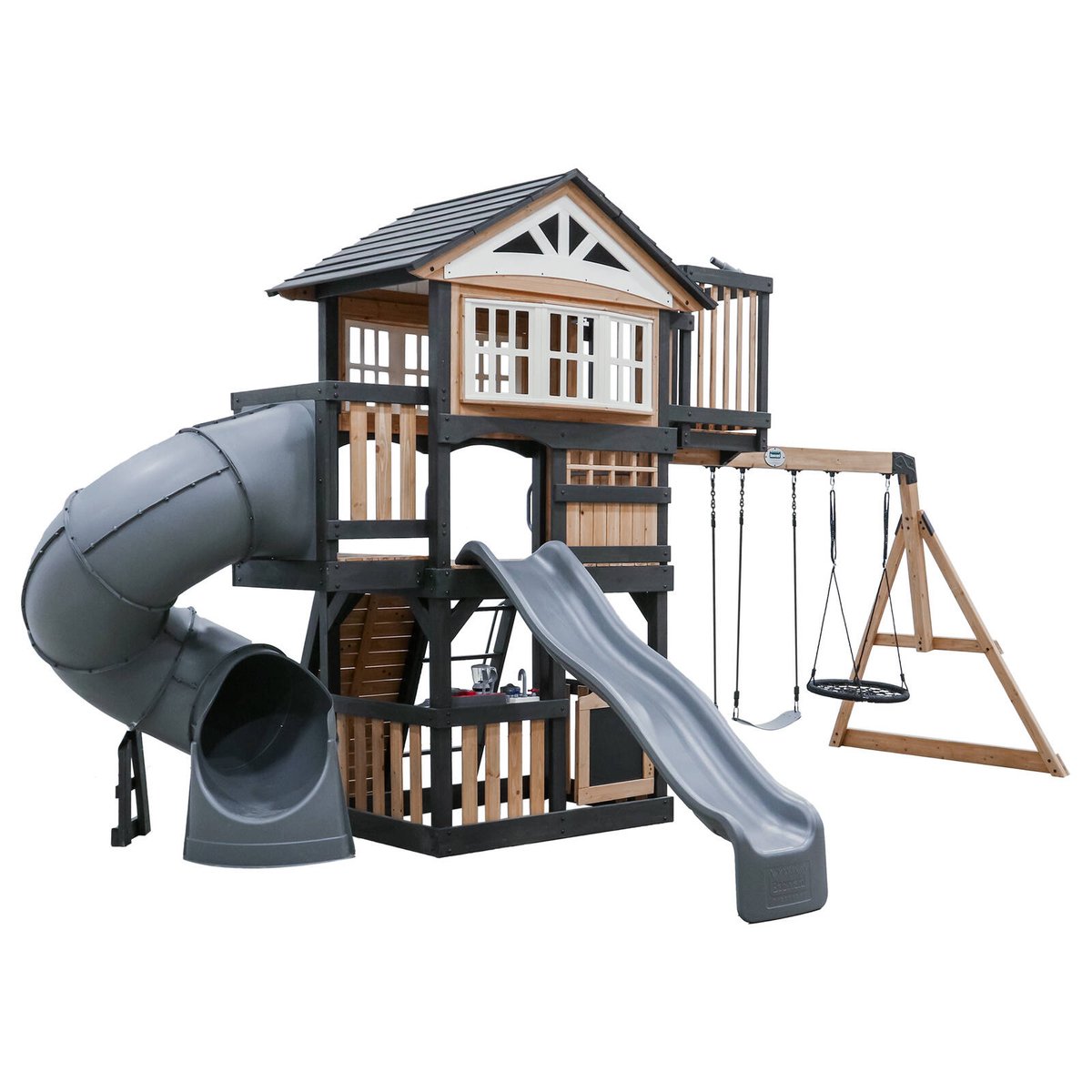 Backyard Discovery Magnolia Falls Cedar Wood Swing Set with Two Slides ...