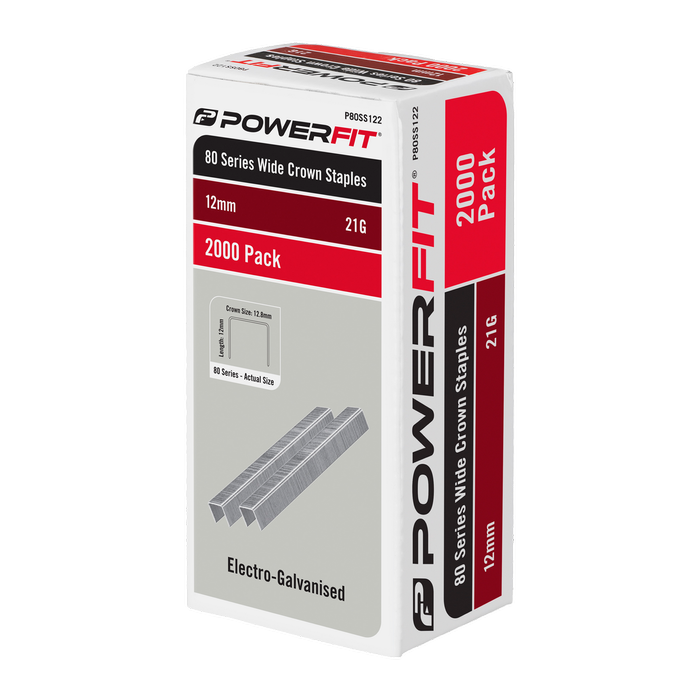 PowerFit 12mm 80 Series Electro-Galvanised Wide Crown Staples - 2000 ...