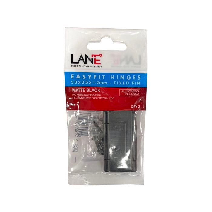 Lane 50mm Matte Black Fixed Pin Easy Fit Hinge - 2 Pack - Bunnings New ...