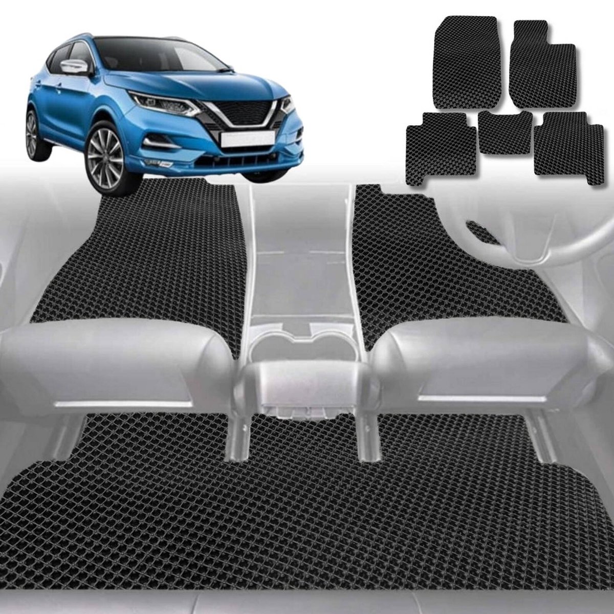 6D Diamond Car Floor Mats for Nissan QASHQAI 2014-2021-Full Set-Black ...