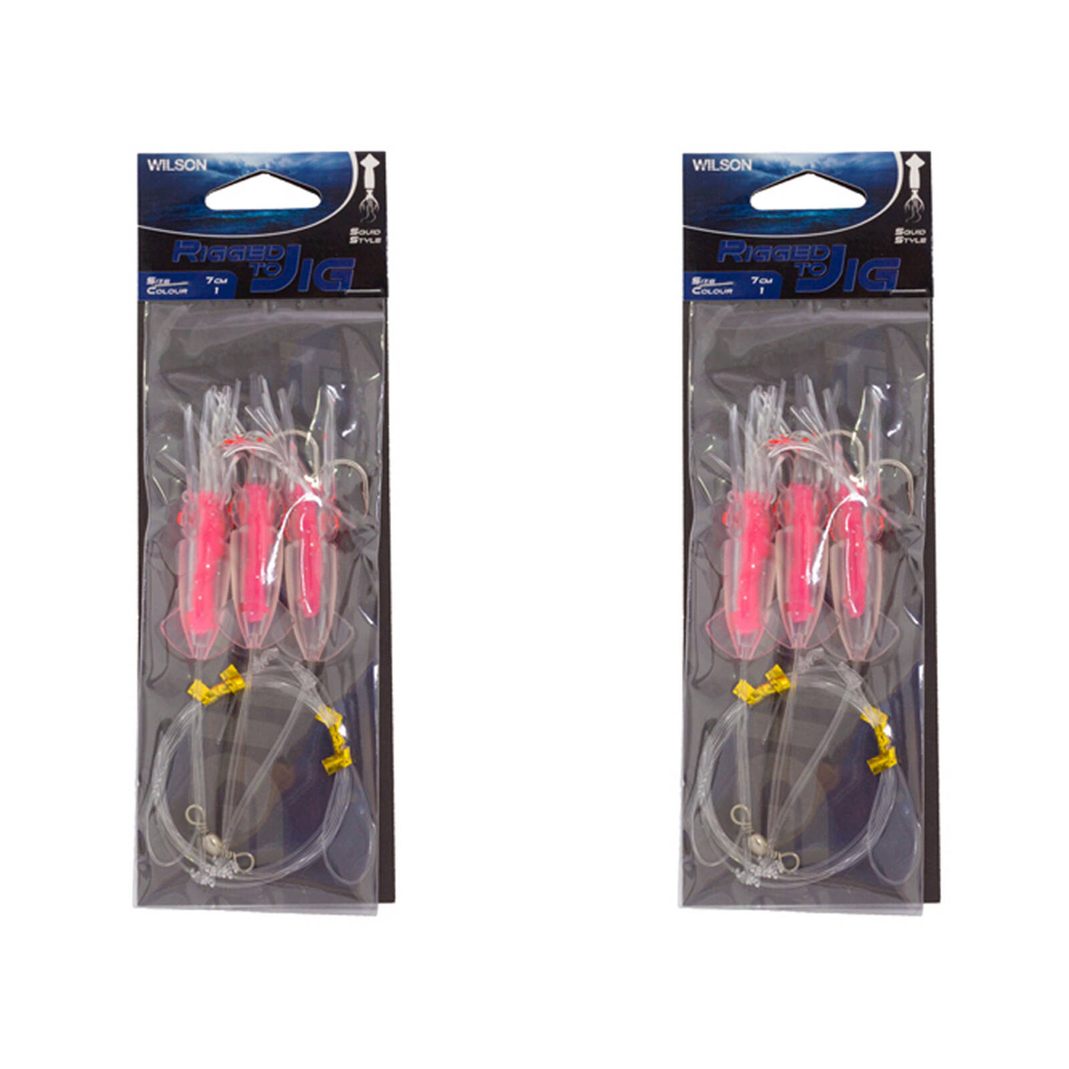 2x Wilson Rigged to Jig Rig 3 Hook Squid Style Jig Fully UV Active ...