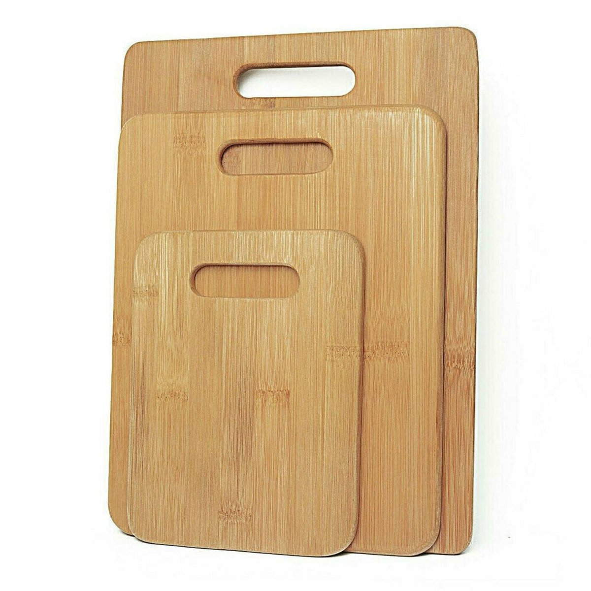 3 Pack Bamboo Wood Chopping Board Set Cheese Cutting & Serving Light ...