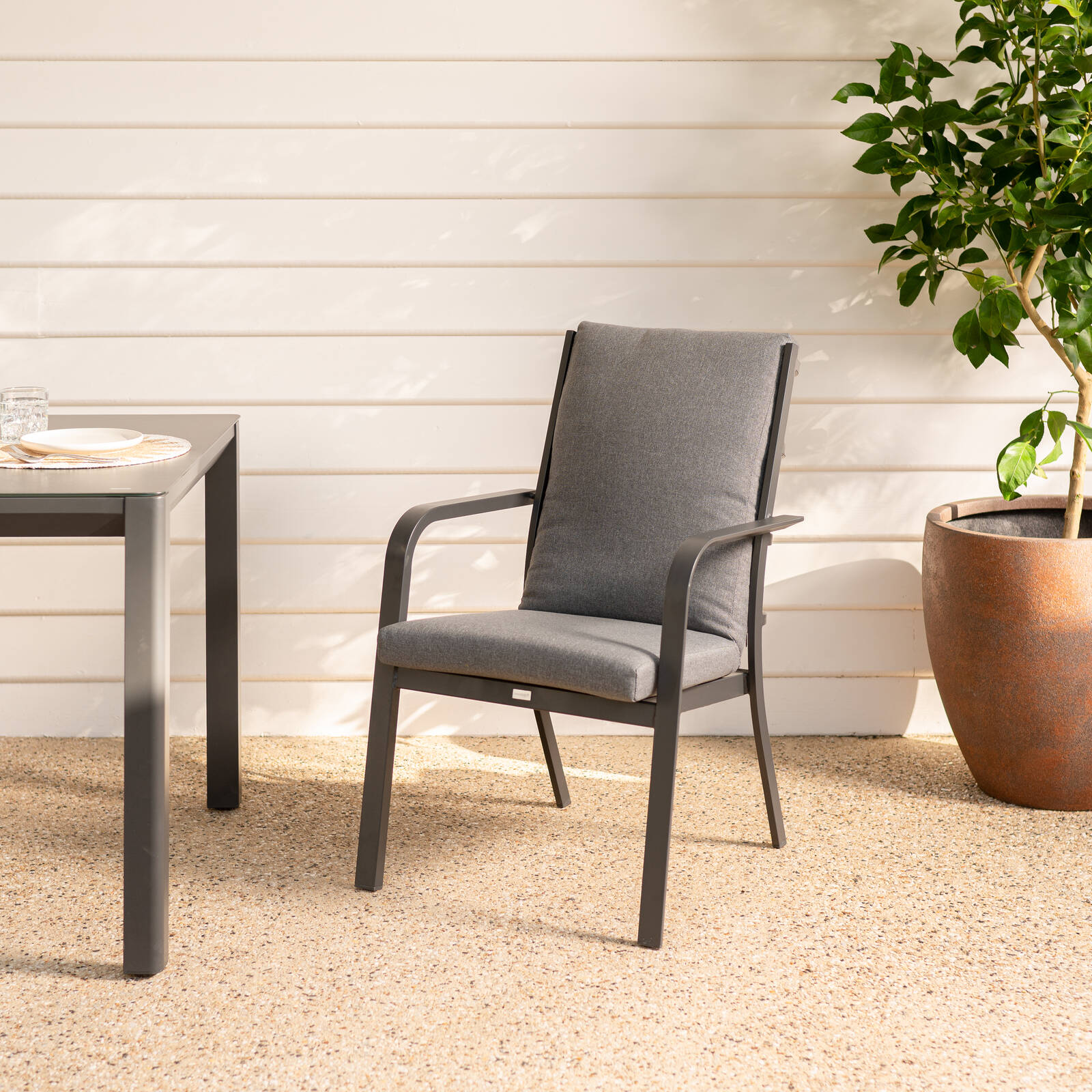 Cordoba Aluminium Hi Back Dining Chair Charcoal | Mimosa NZ