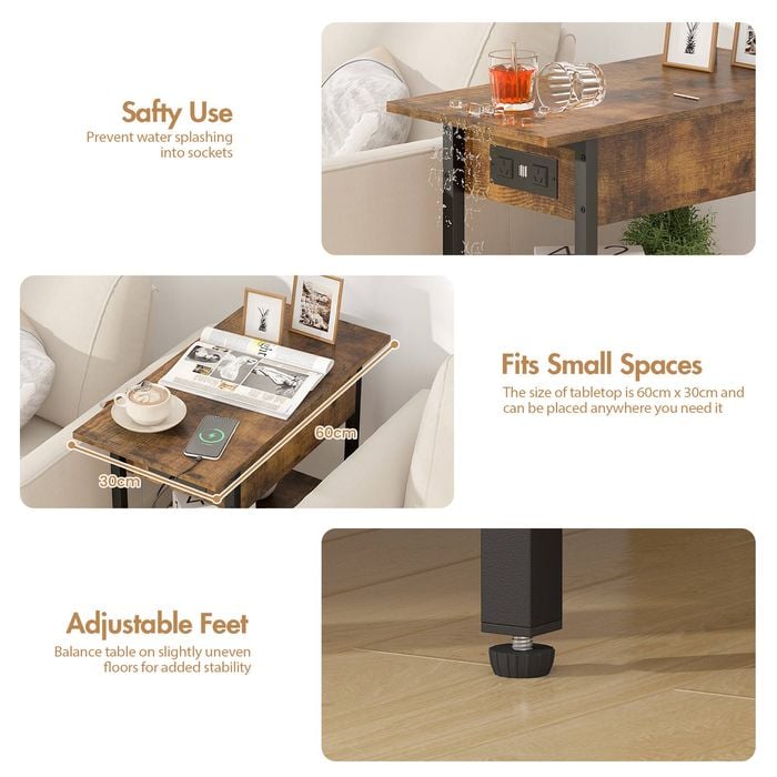 Advwin Side Table Flip Top Sofa End Table w/ Charging Station Narrow ...