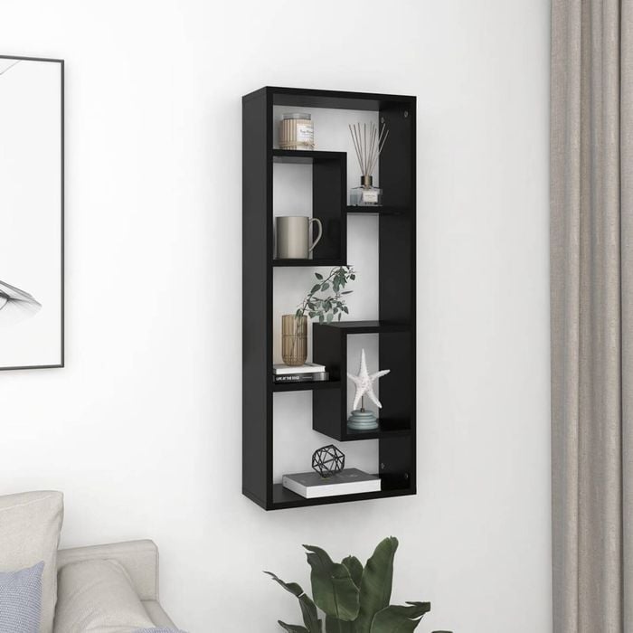 vidaXL Wall Shelf Black Engineered Wood Hanging Floating Cabinet ...
